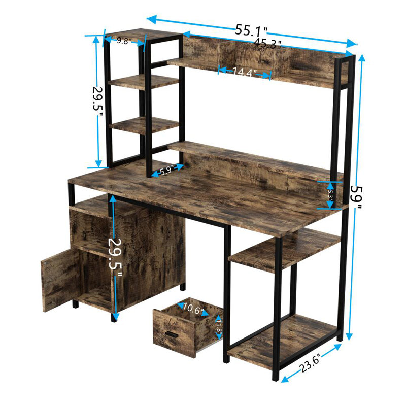 17 Stories Warish Computer Desk with Storage Shelves | Wayfair